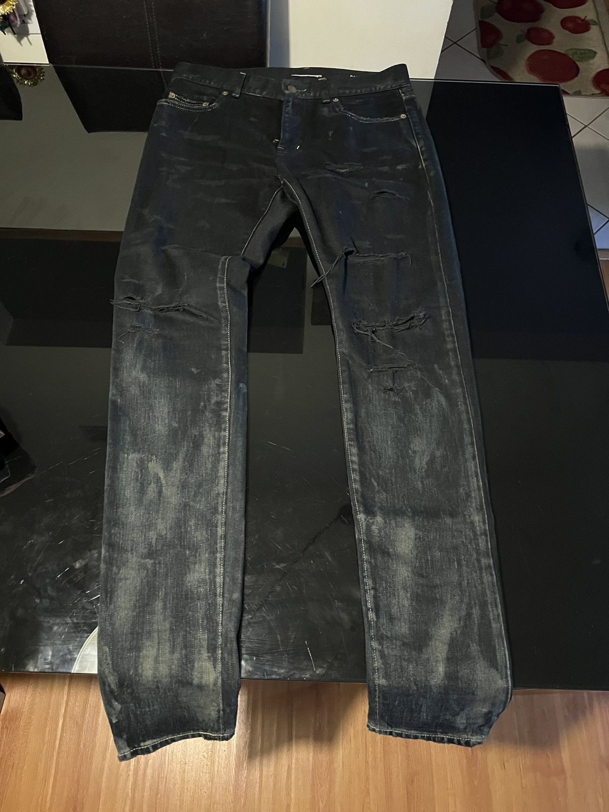 Saint Laurent Paris Oil Washed D02 denim jeans by Hedi Slimane black ...