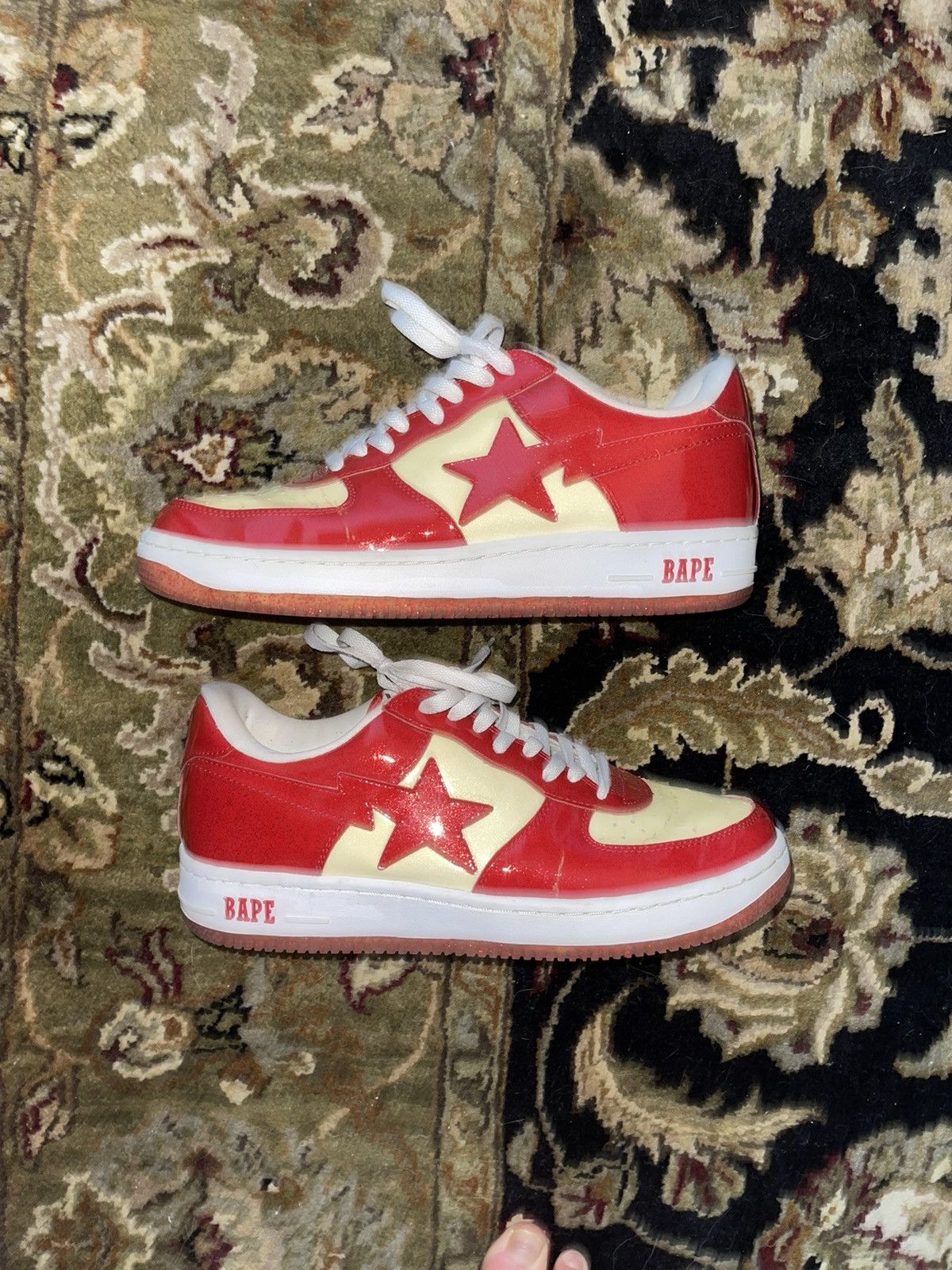 Bape RARE (2006) SZ13 Patent Leather Red Glitter Bapesta | Grailed