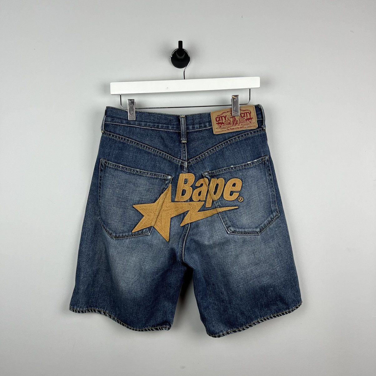 Bape OG Classic Bape Shooting Star Denim Shorts | Grailed