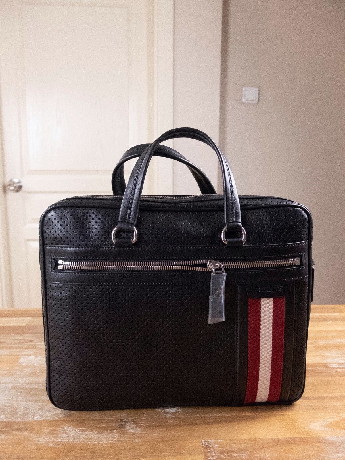 Bally BALLY of Switzerland black leather briefcase bag w stripe | Grailed