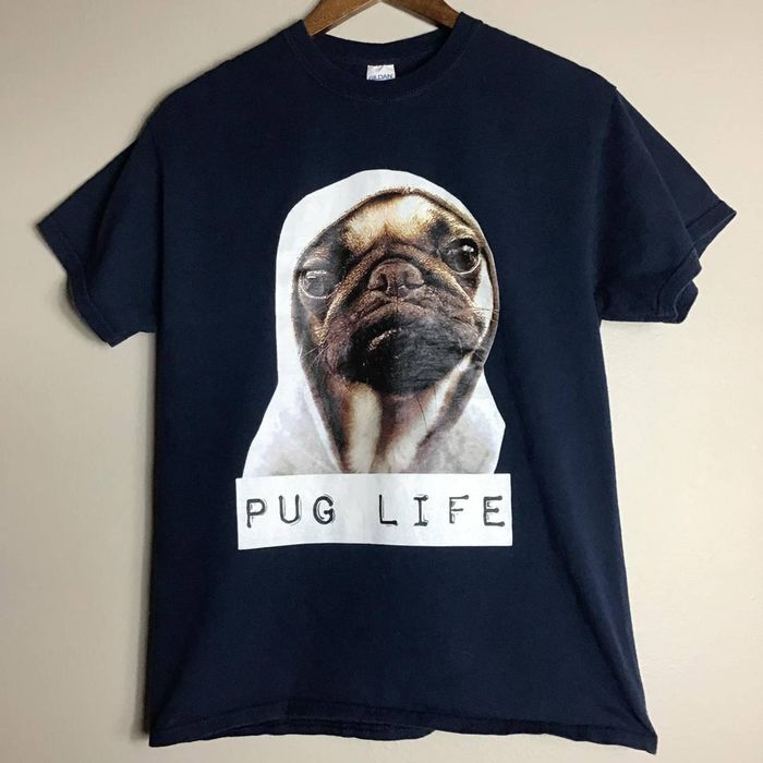 Gildan Thug Life Parody Pug Graphic Print Medium Navy Blue T Shirt ...