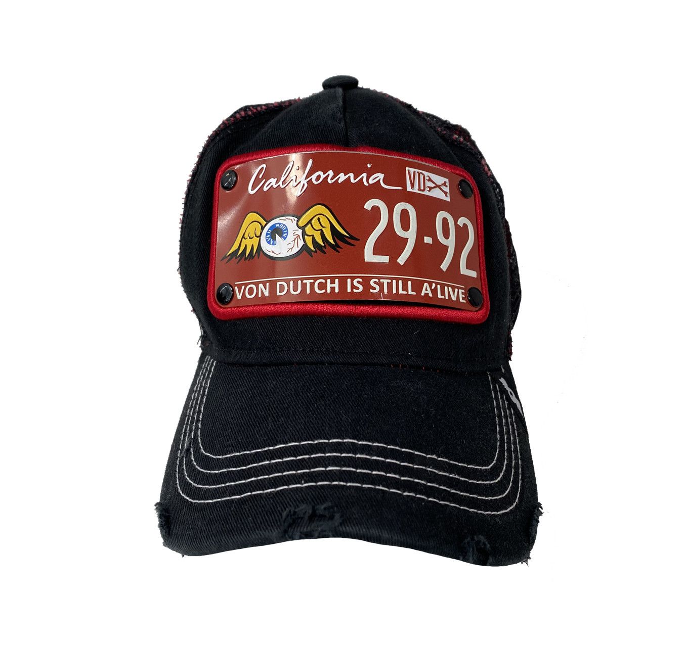Von Dutch Von Dutch License plate distressed mesh back trucker hat ...