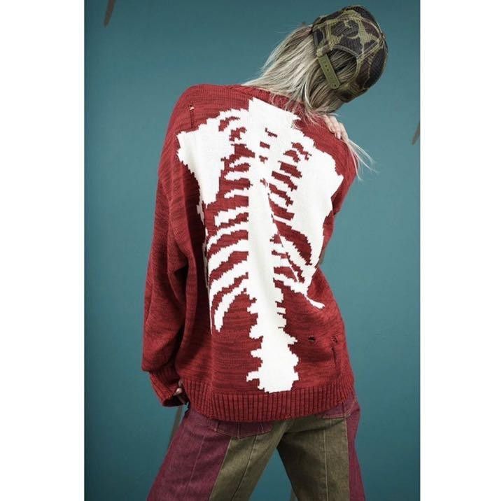 Kapital KAPITAL KOUNTRY 5G Skeleton Bone Distressed Sweater Red 1 | Grailed