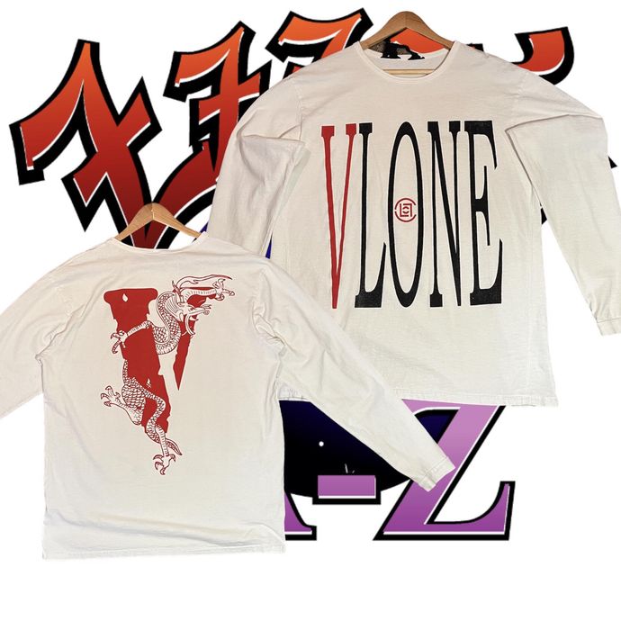 Vlone Vlone x Clot, long sleeve tee. dragon vlone. white, red | Grailed