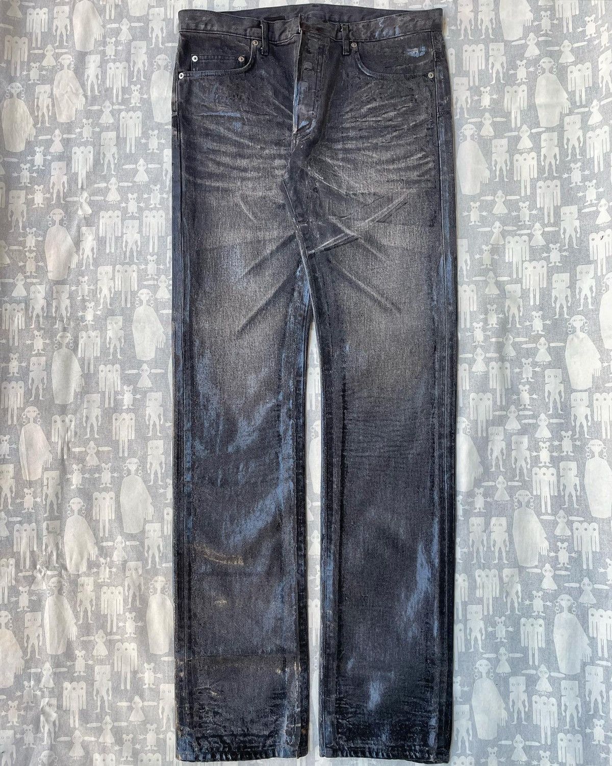 Dior × Hedi Slimane Dior Homme Luster Black Coated Waxed Denim Jeans ...