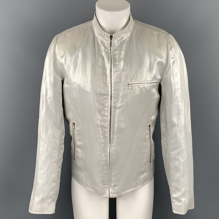Agnes B. Size 42 Silver Metallic Linen Blend Zip Up Jacket 107232 | Grailed
