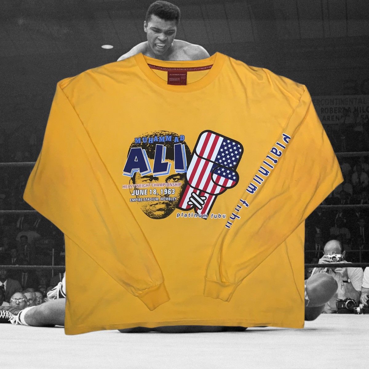Vintage YELLOW MUHAMMAD ALI PLATINUM FUBU VINTAGE LONGSLEEVE | Grailed