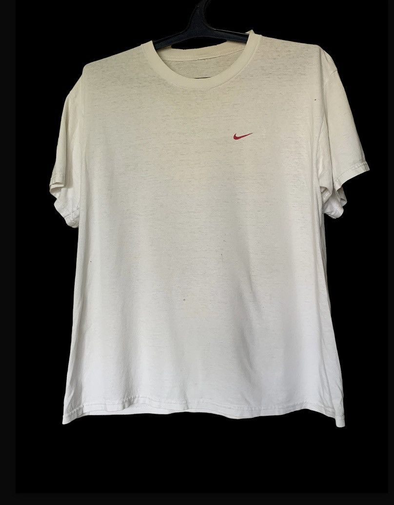 Nike 90’s Grail Nike Vintage pink logo distressed tee white | Grailed