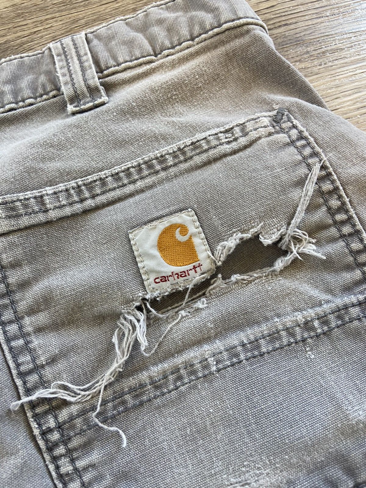 Vintage Grey carhartt single knee work pants repaired distressed | Grailed