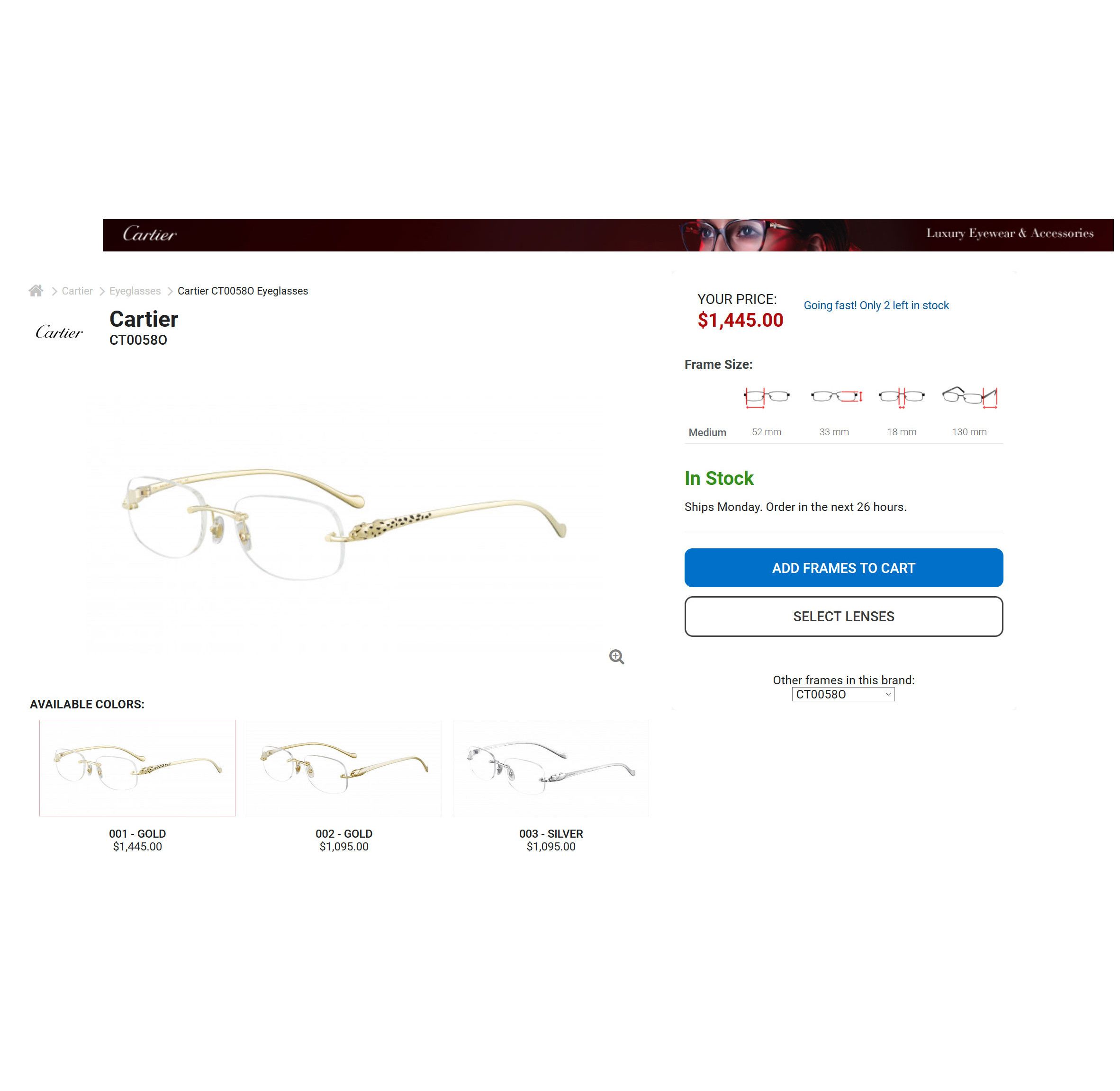 Cartier NEW! Cartier Gold Panther Spotted Black Glasses | Grailed