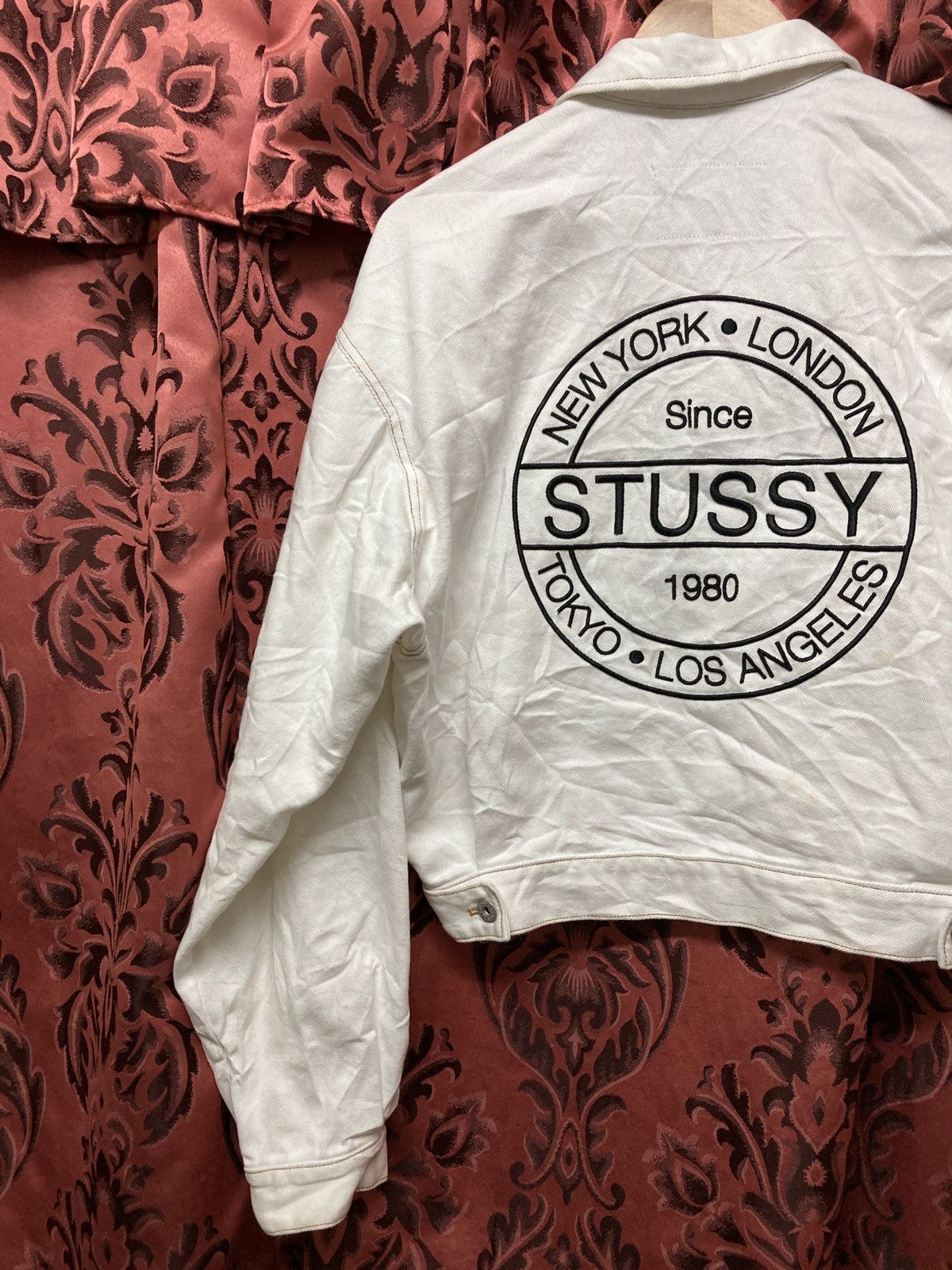 Designer × Stussy Stussy white trucker jacket | Grailed