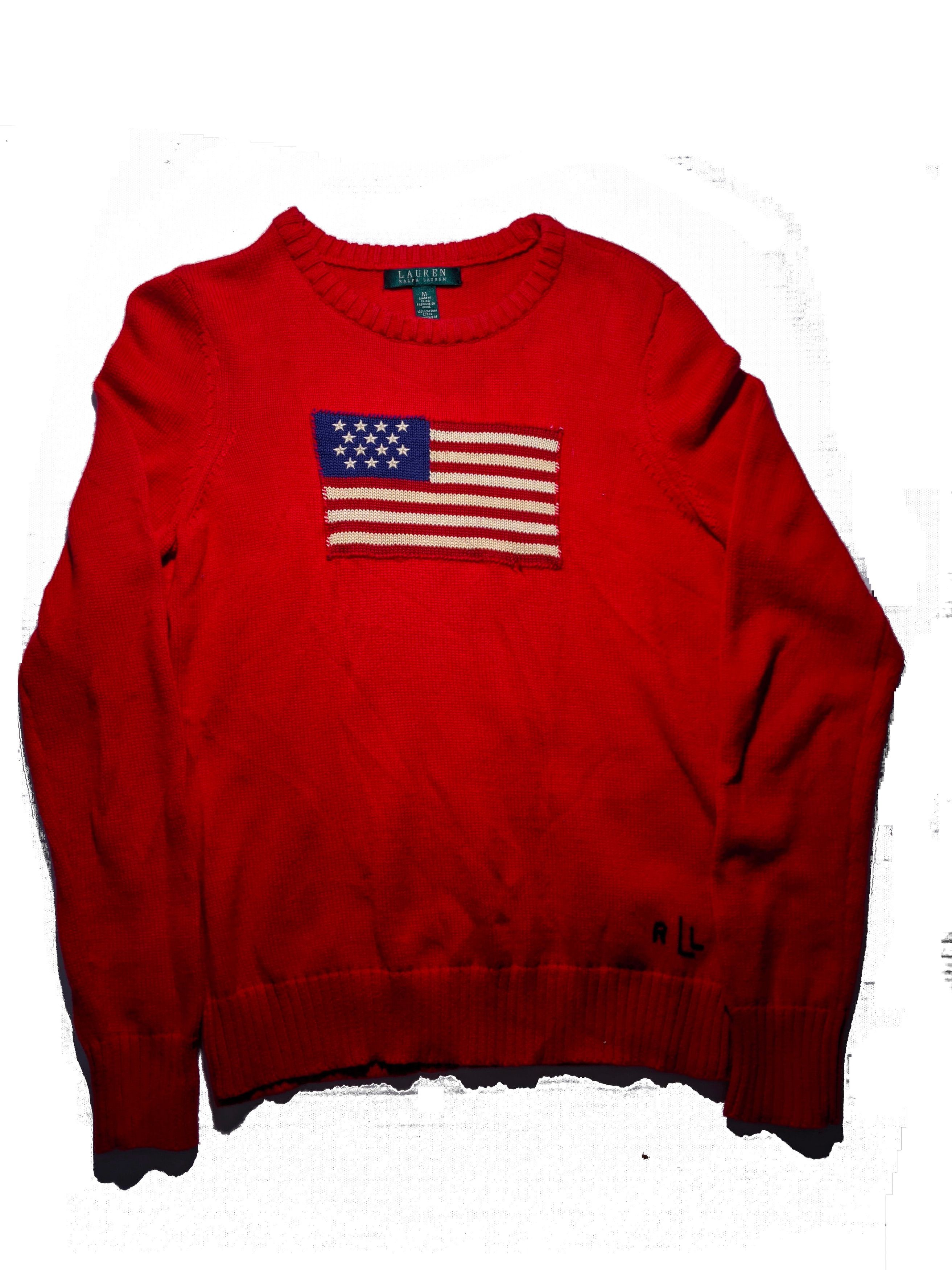 Lauren Ralph Lauren Medium Red Vintage 2000s USA Flag Knitted Sweater ...