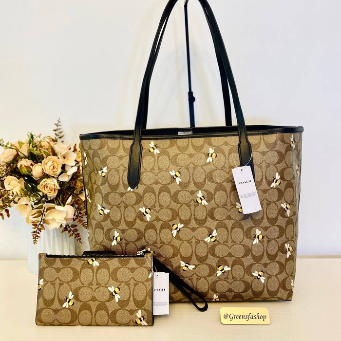 Coach Coach Purse & Wallet City Tote In Signature Canvas Bee Print ...