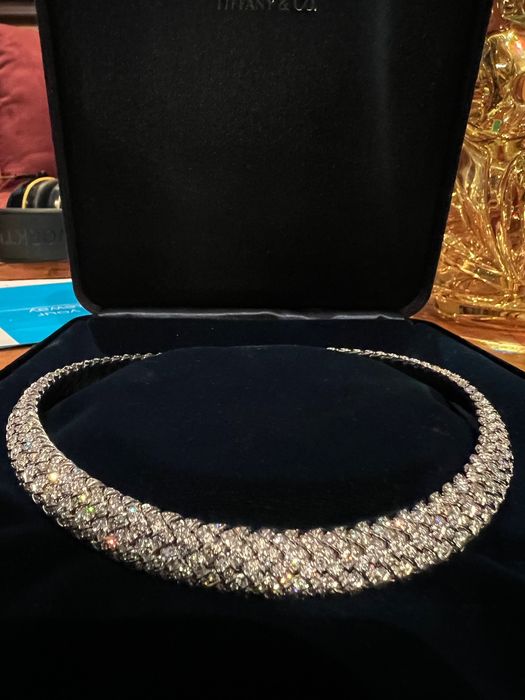 Tiffany & Co. Vannerie Pave Diamond and Platinum Necklace & Cuff Set ...