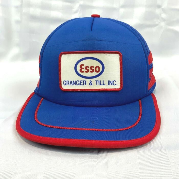 Vintage Esso Gas 3 Bar Vintage Snapback Trucker Hat Cap Adjustable 80s ...
