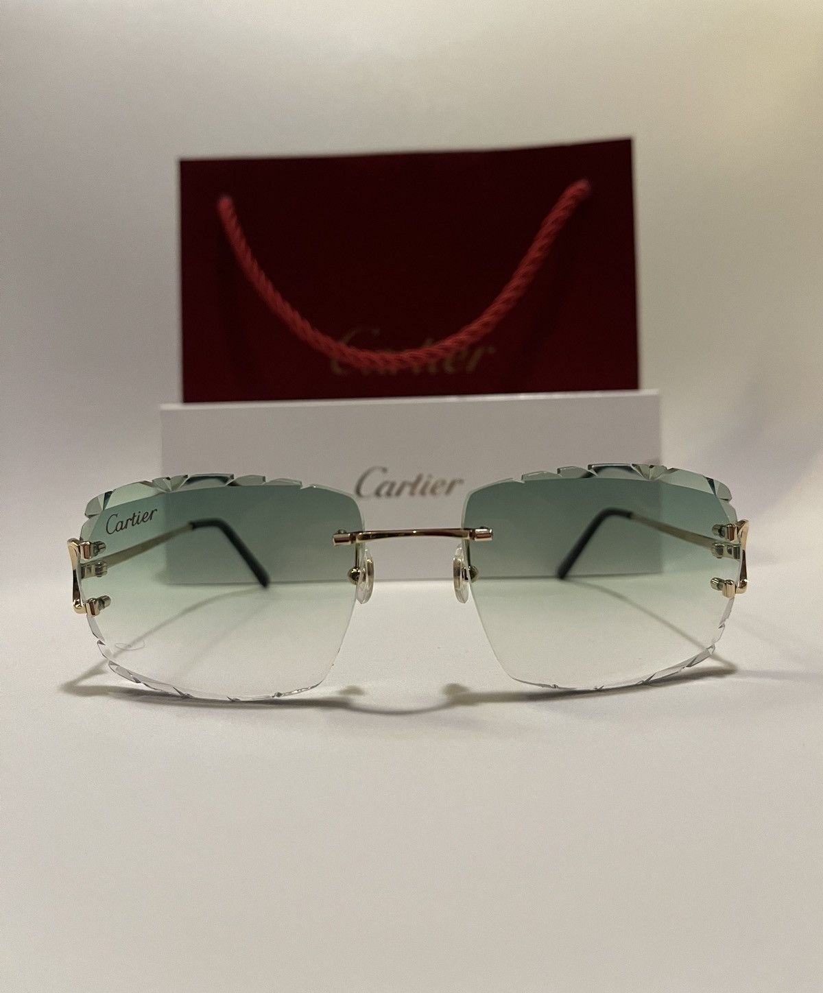 Cartier Cartier rimless Diamond cut Green sunglasse BIG C CT00920 | Grailed