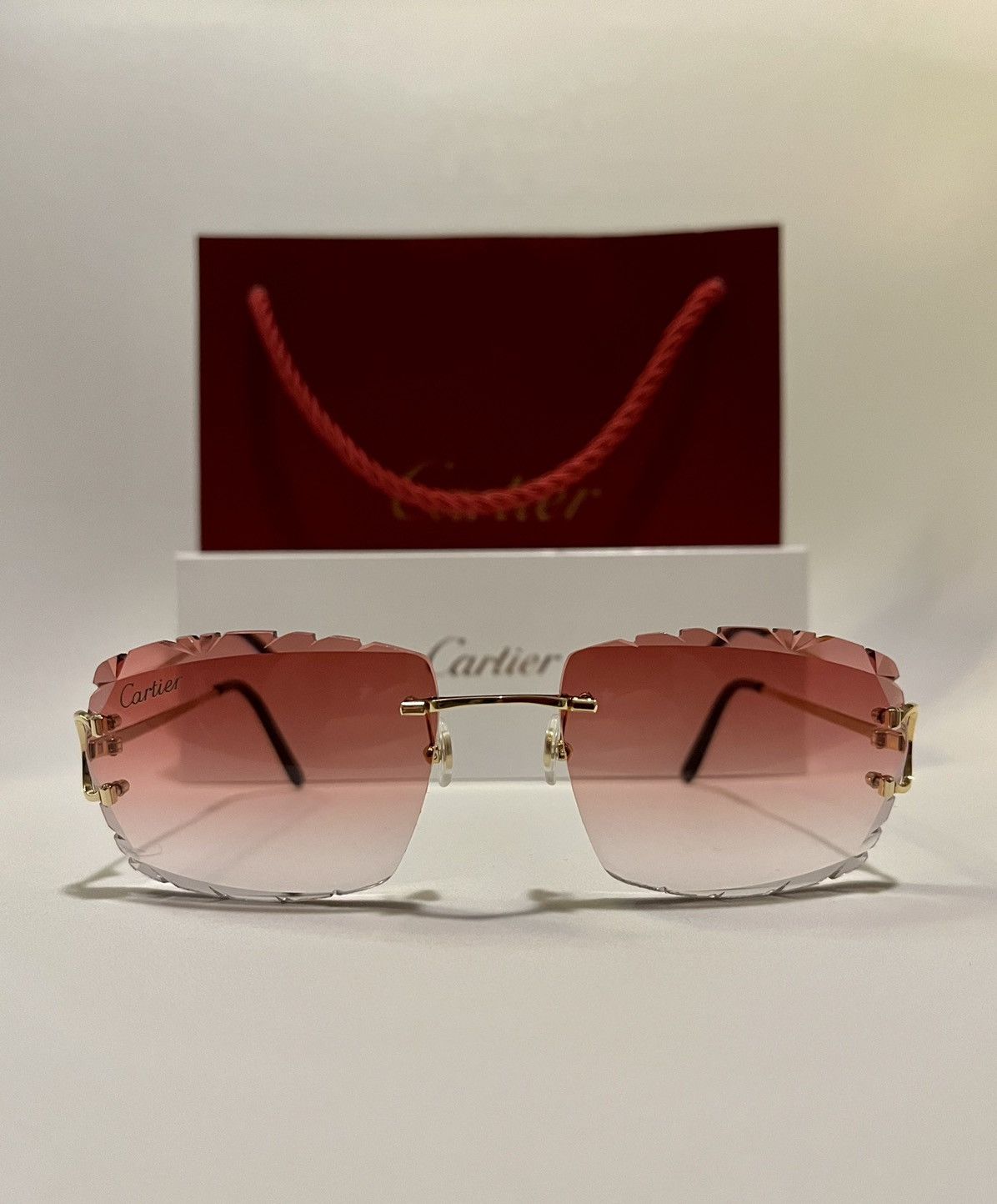 Cartier Cartier rimless Diamond cut Red sunglasses BIG C CT00920 | Grailed
