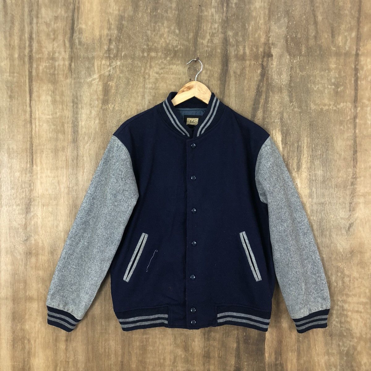 Japanese Brand × Varsity Jacket × Vintage R&L DARK BLUE WOOL VARSITY ...