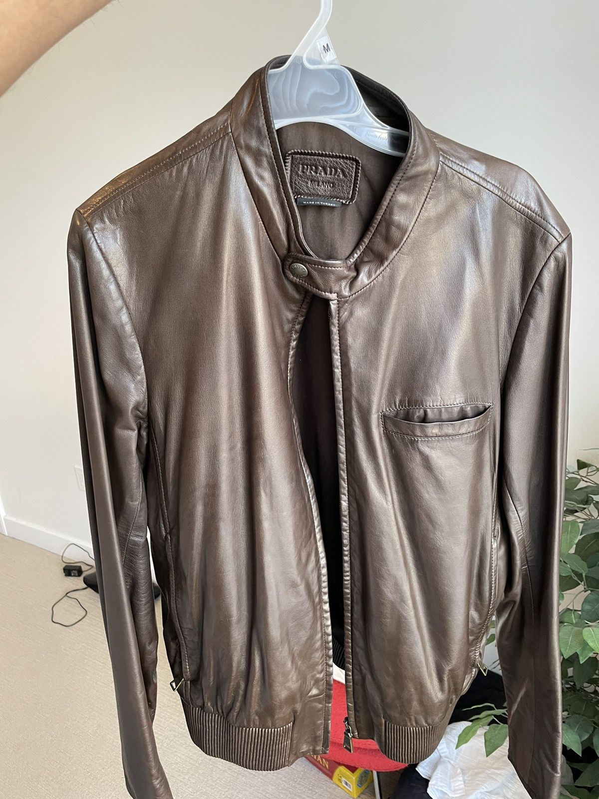 Prada Brown Prada Leather Bomber Jacket | Grailed