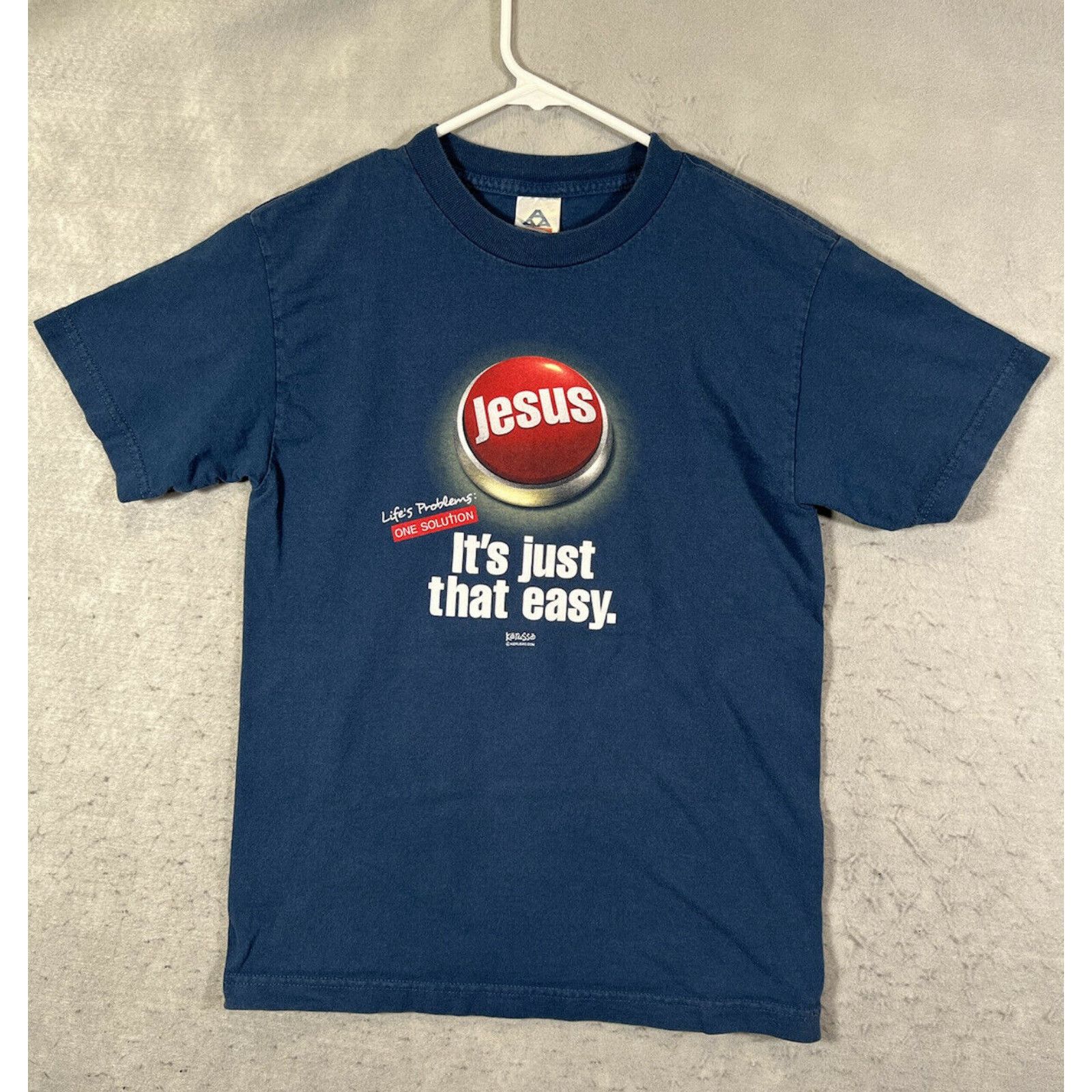 Vintage A1 Kerusso JESUS It's Just That Easy Graphic Blue T-Shirt Size ...