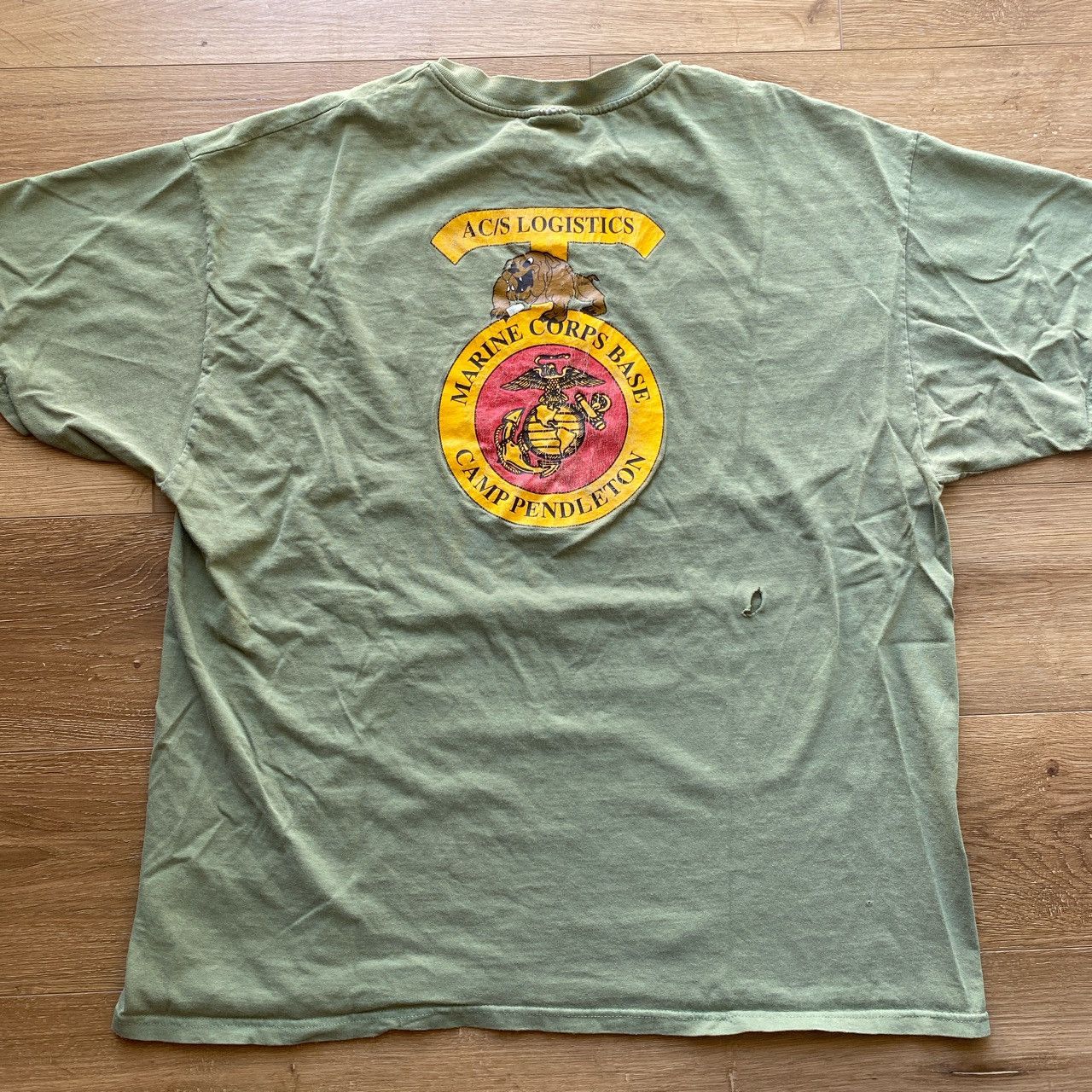 Military × Vintage Vintage 1990s Faded Olive Green USMC Dog Tee | Grailed