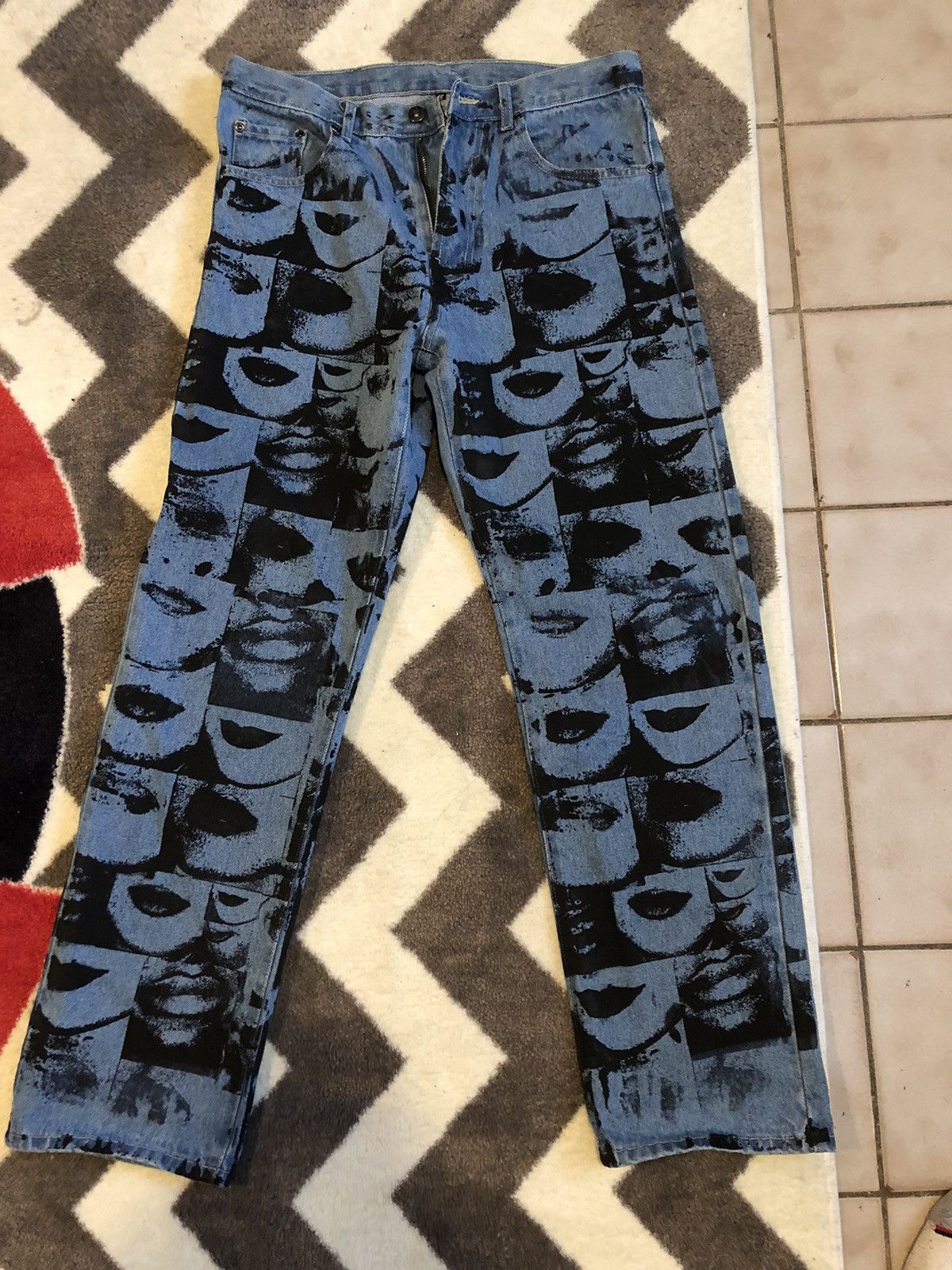 Custom Pby.ojs custom screen printed lip jeans | Grailed