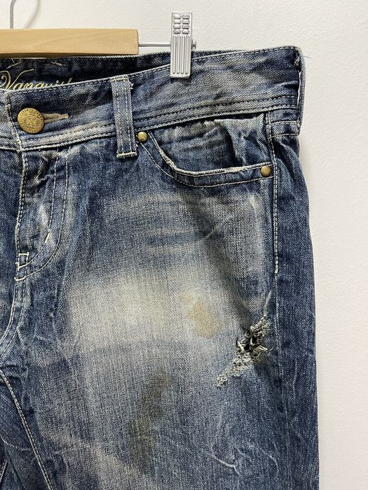 Vintage JAPANESE VANQUISH GOLD RIPPED BOOTCUT DISTRESSED JEANS | Grailed