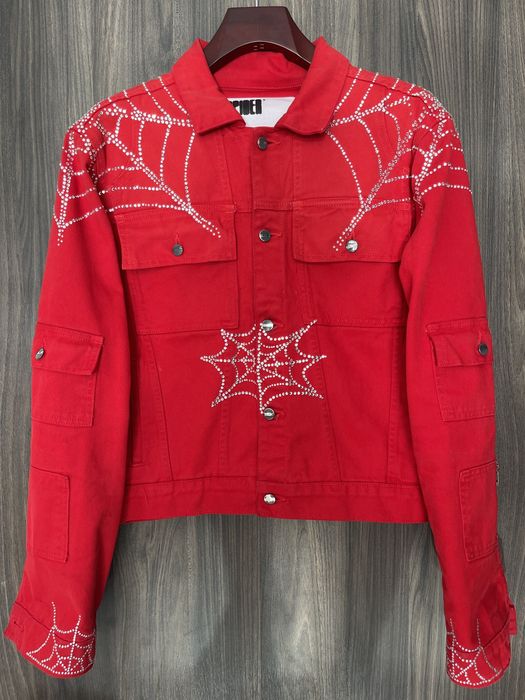 Spider Worldwide Sp5der Worldwide Rhinestone Denim Trucker Jacket Red ...