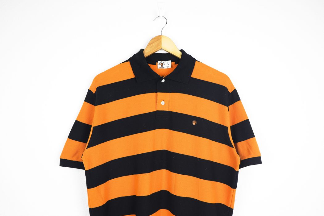 Bape Bape Baby Milo Head Logo Striped Knit Cotton Polo Shirt | Grailed