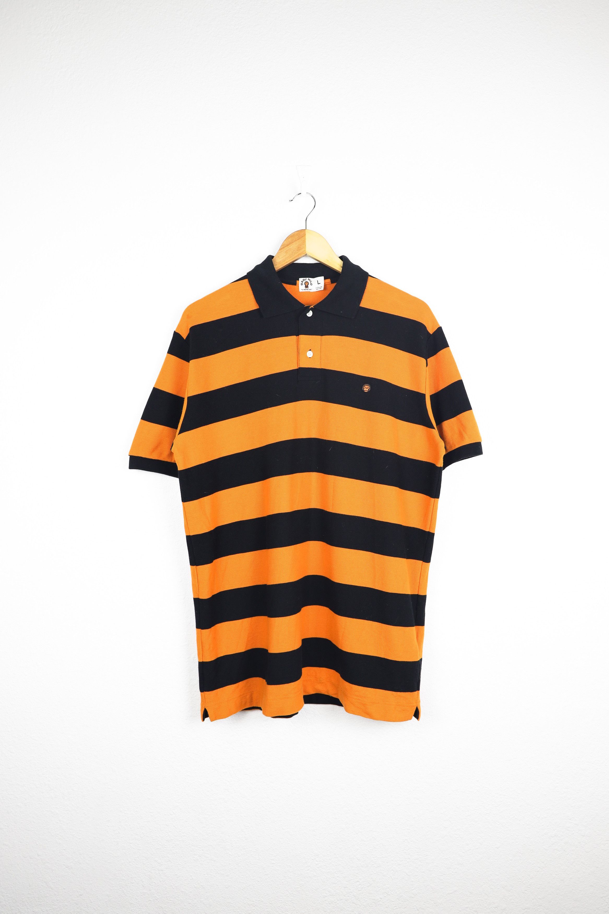 Bape Bape Baby Milo Head Logo Striped Knit Cotton Polo Shirt | Grailed