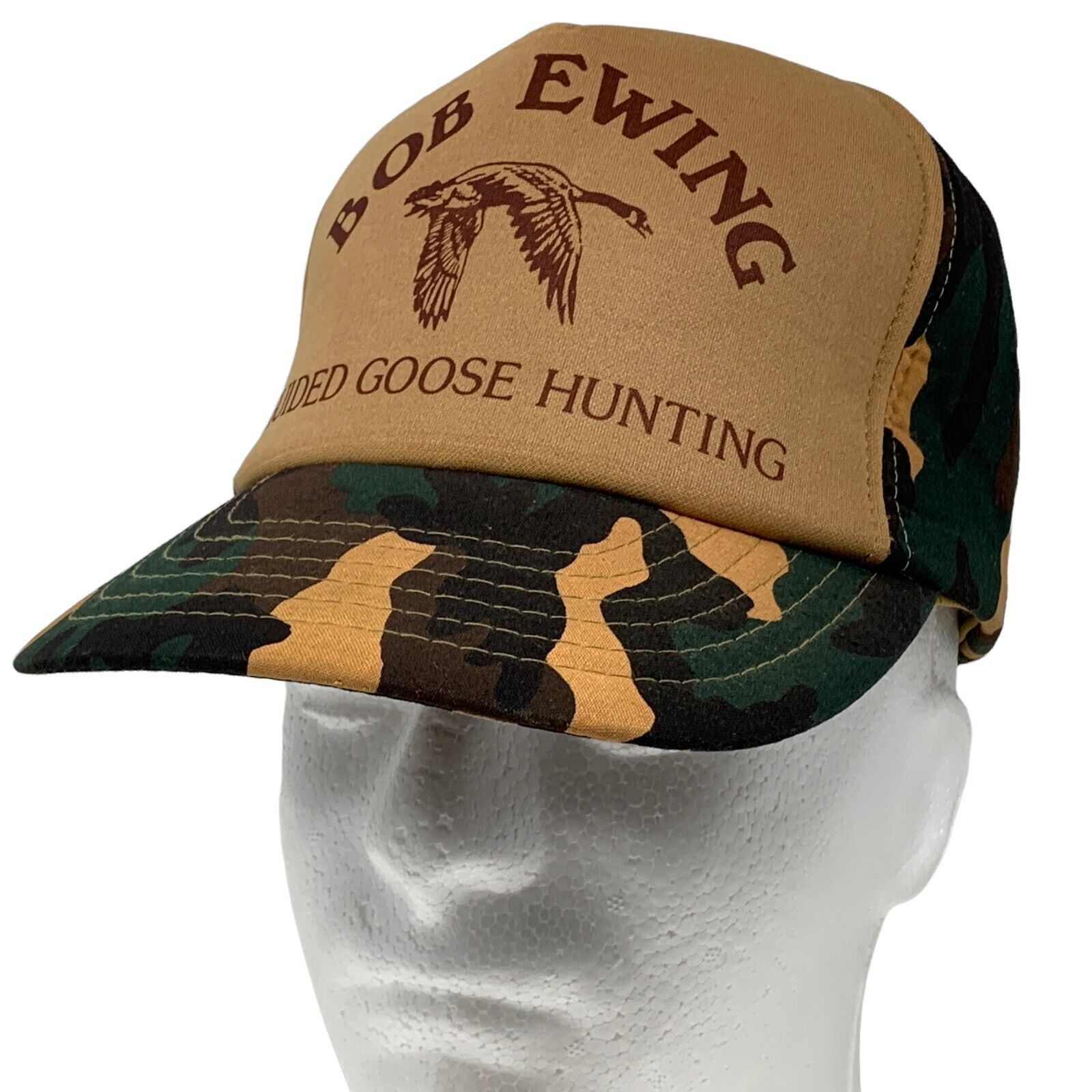 Vintage Vintage 80s Bob Ewing Goose Hunting Snapback Hat Camouflage ...