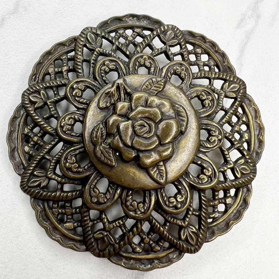 Vintage Skaffles Vintage Bronze Tone Flower Floral Rose Belt Buckle ...