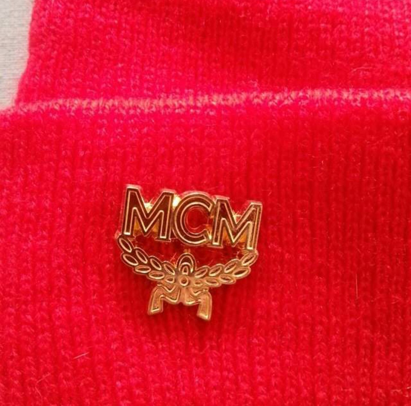 MCM MCM pin red beanie | Grailed