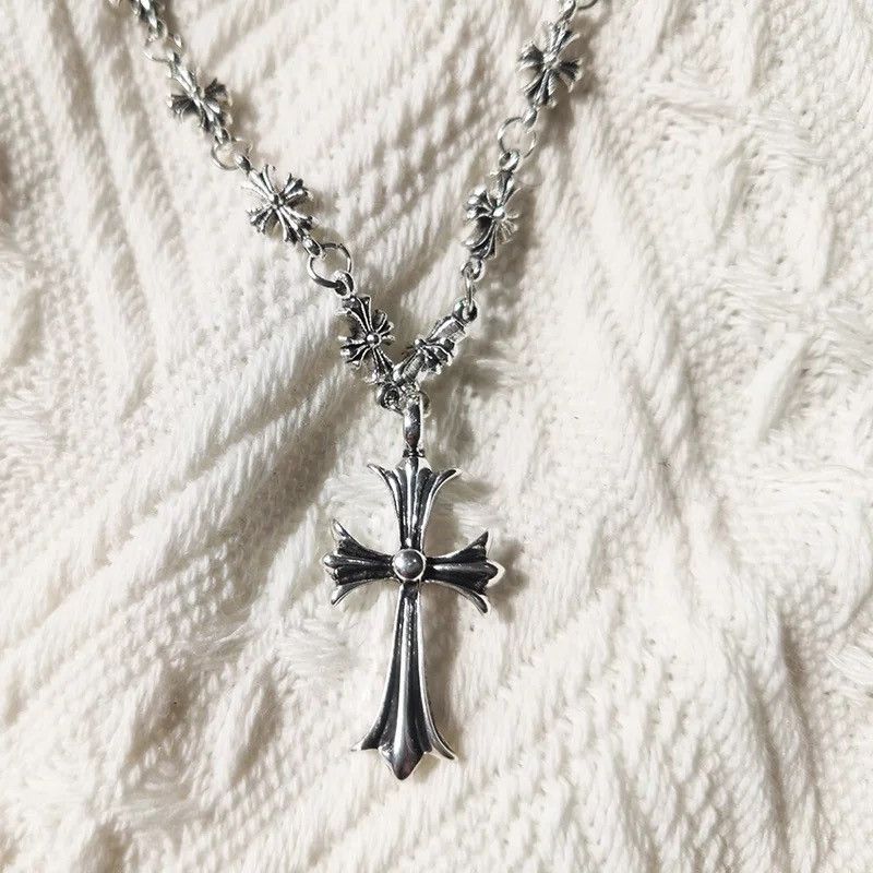Jewelry × Streetwear Silver Cross Goth Chrome God Pendant Necklace ...