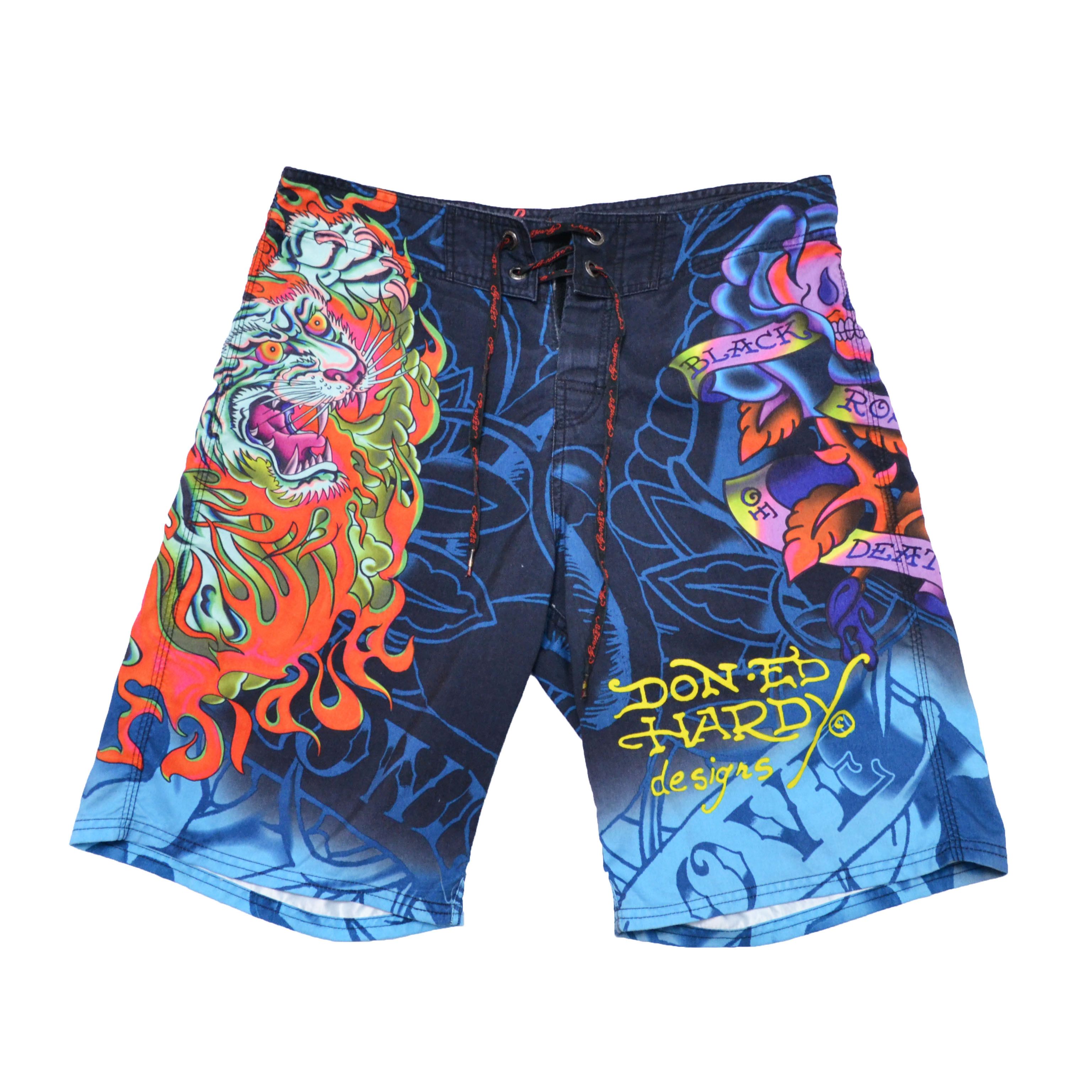 Ed Hardy Ed Hardy Lion on Fire Board Shorts Swim Trunks | Grailed