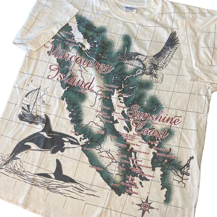 Vintage Vintage Vancouver Island T Shirt XL All Over Print Map | Grailed