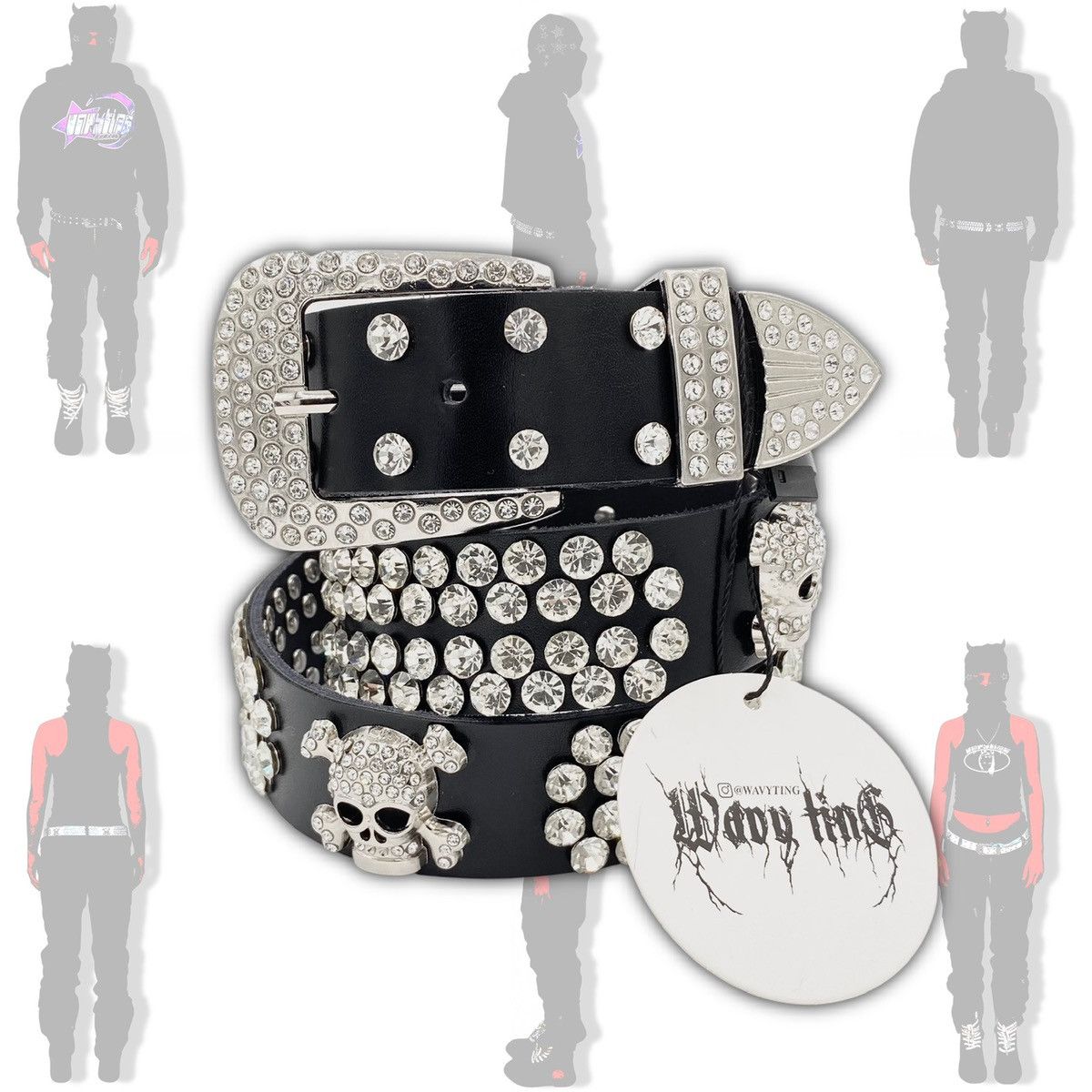 Other × Streetwear × Vintage WAVYTING® Rhinestone Skull Belt (free ...