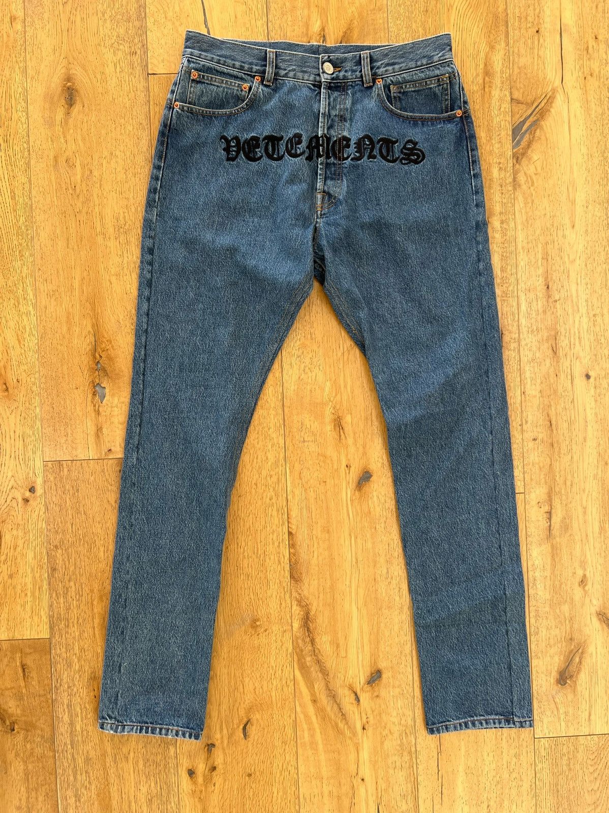 Vetements vetements gothic embroidery denim | Grailed