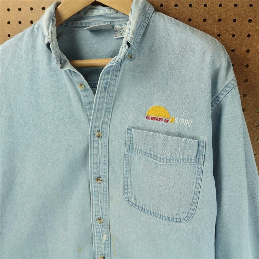 Vintage vtg 90's denim shirt OS/390 LARGE ibm mainframe computer nerd ...