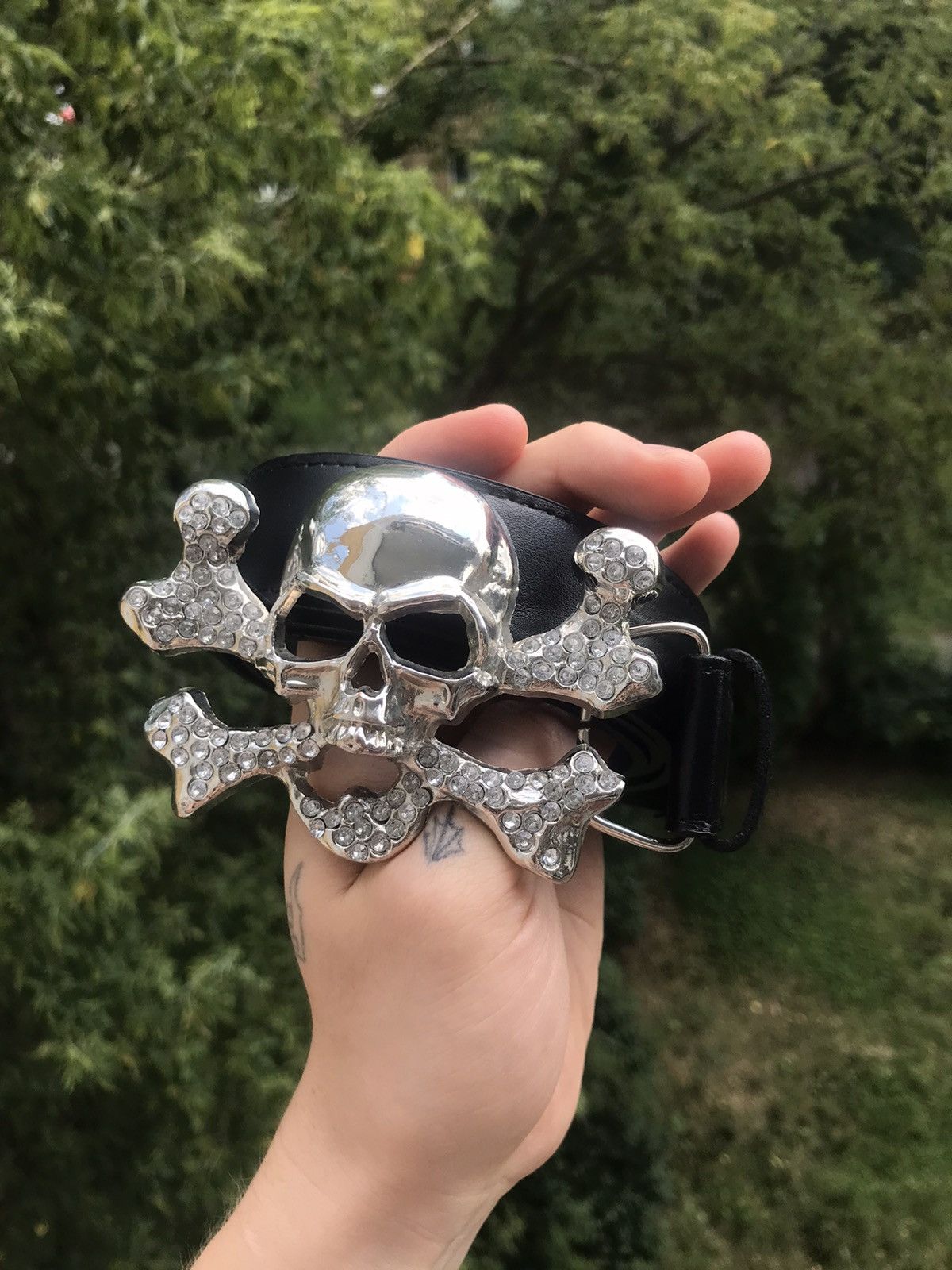 Japanese Brand × Other Drippy Skull Rhinestones Bones Belt Buckle | Grailed