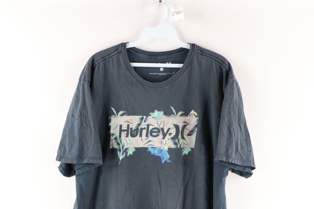 Vintage Hurley Distressed Floral Box Logo Short Sleeve T-Shirt Blue ...