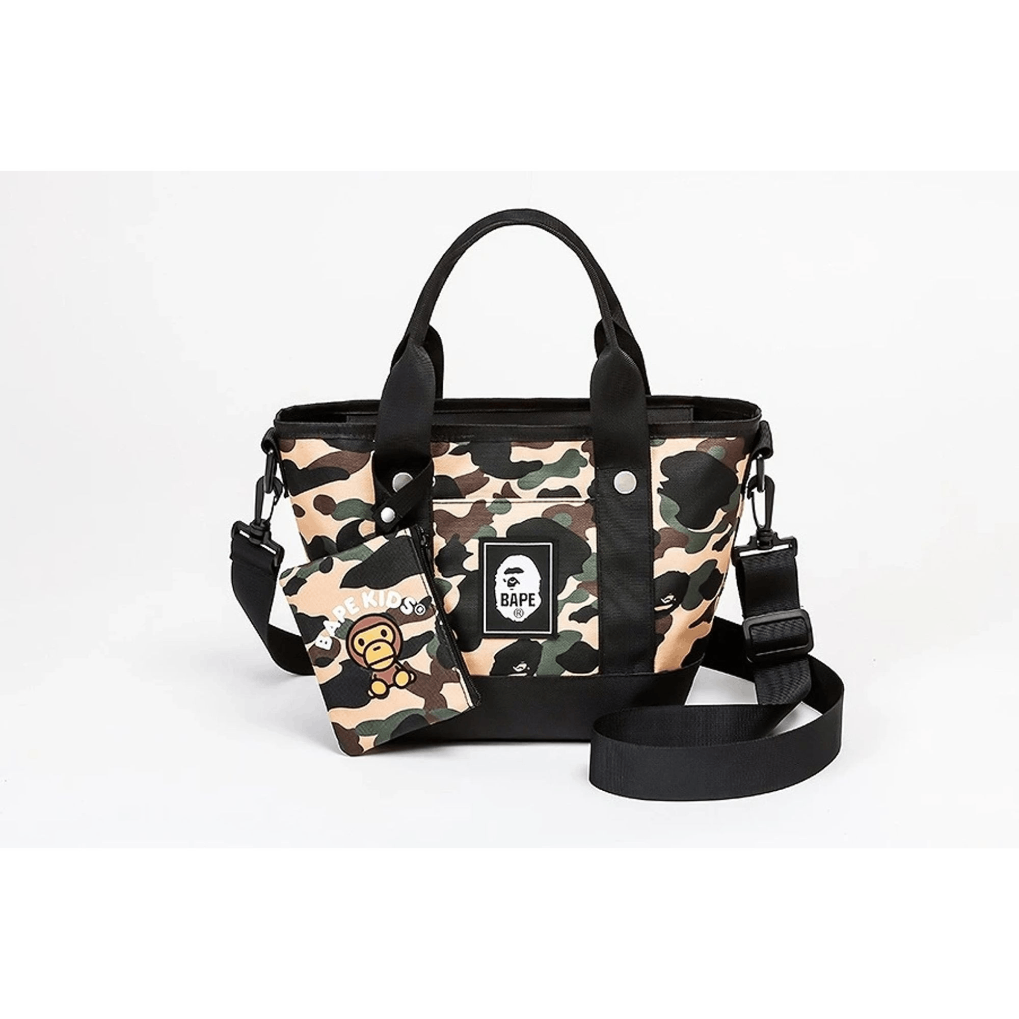 Bape 🔥 BAPE CAMO LOGO TOTE BAG + BABY MILO MINI WALLET SET | Grailed