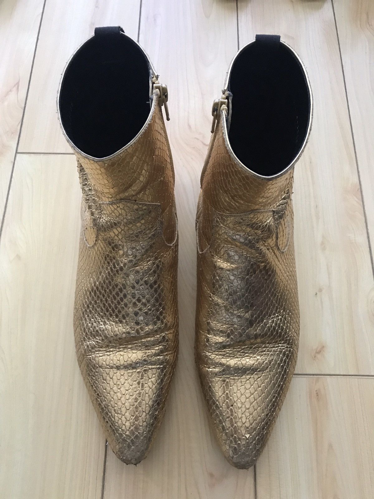 Saint Laurent Paris Devon Gold Python Boots | Grailed
