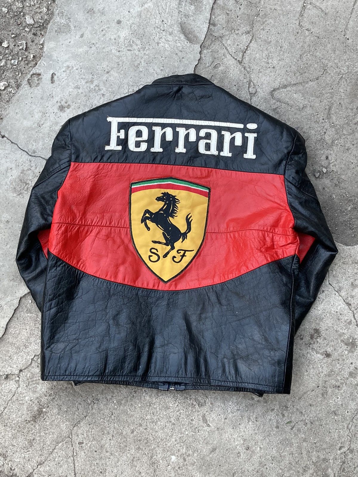 Vintage Vintage Ferrari leather big logo racing jacket | Grailed
