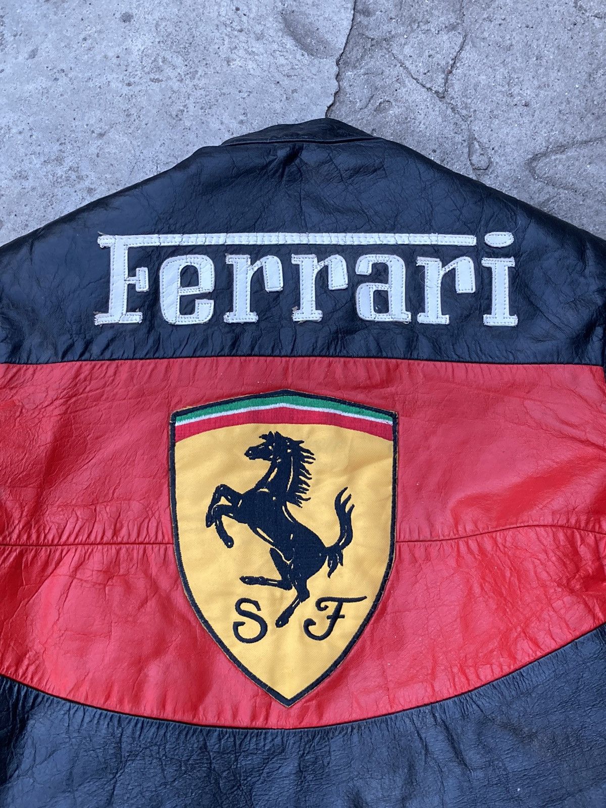 Vintage Vintage Ferrari leather big logo racing jacket | Grailed