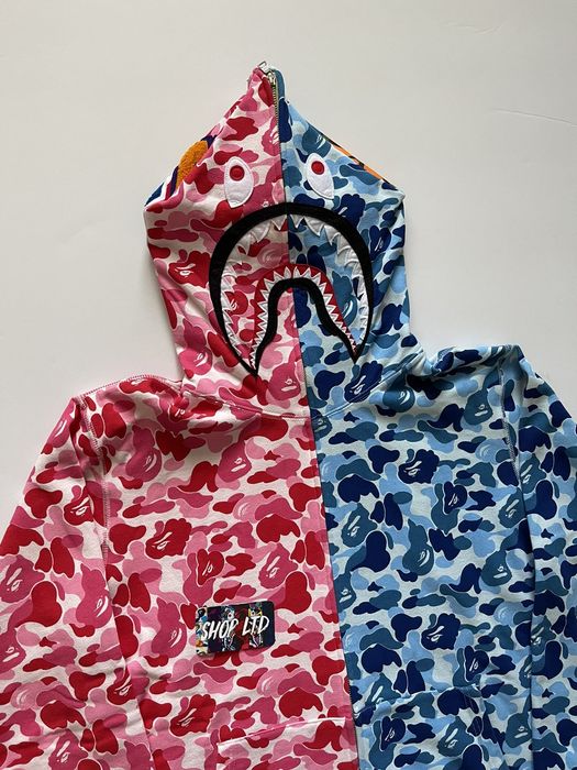 Bape A Bathing Ape Pink/Blue ABC Split Shark Hoodie | Grailed