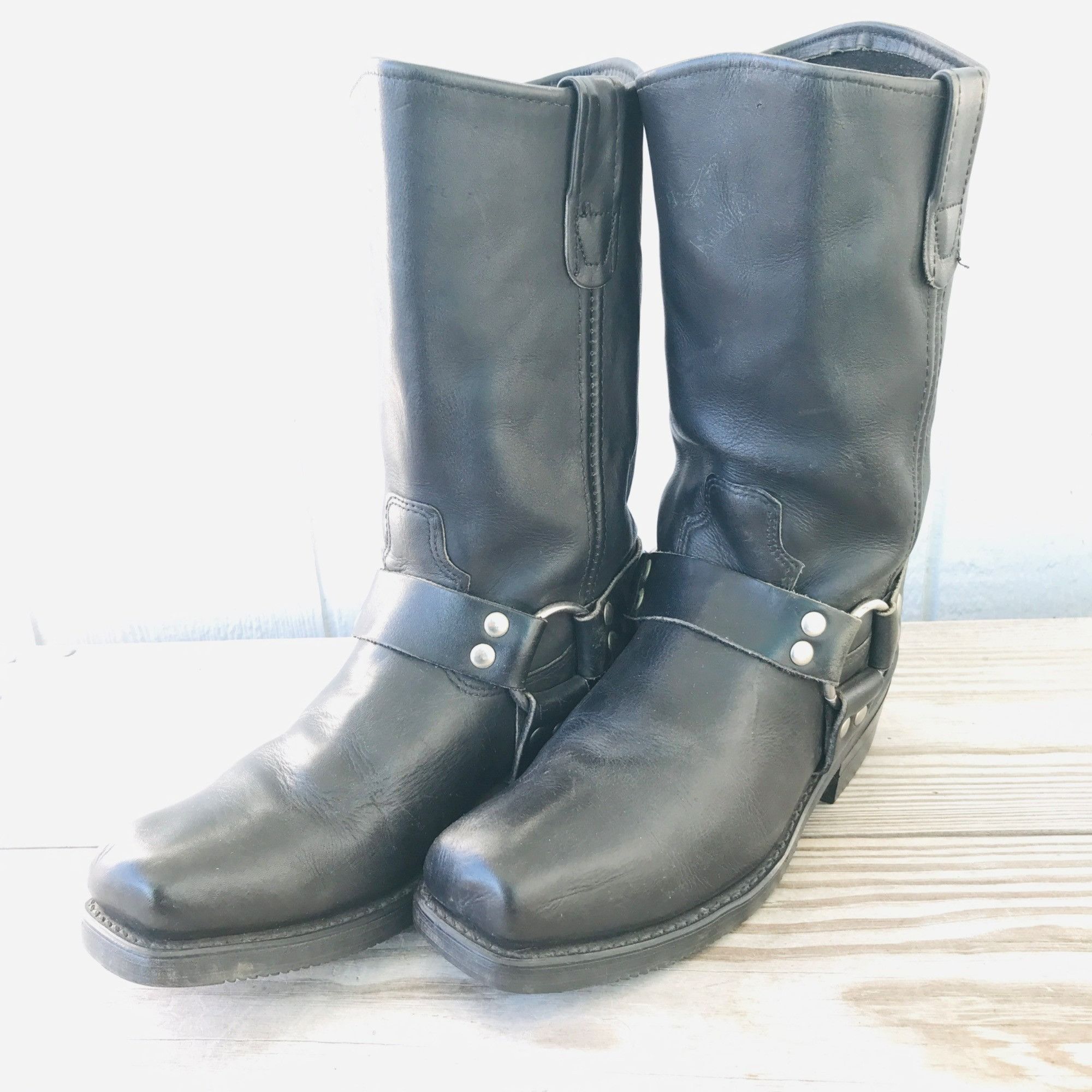 Other Double H Black Leather Harness Motorcycle Square Toe Boots | Grailed