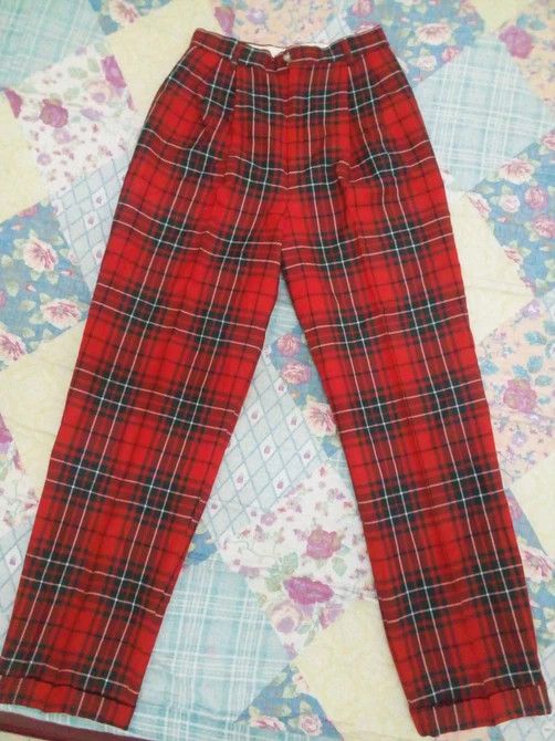 Vintage Vintage Wool Red Checkered Pants 27x27 | Grailed