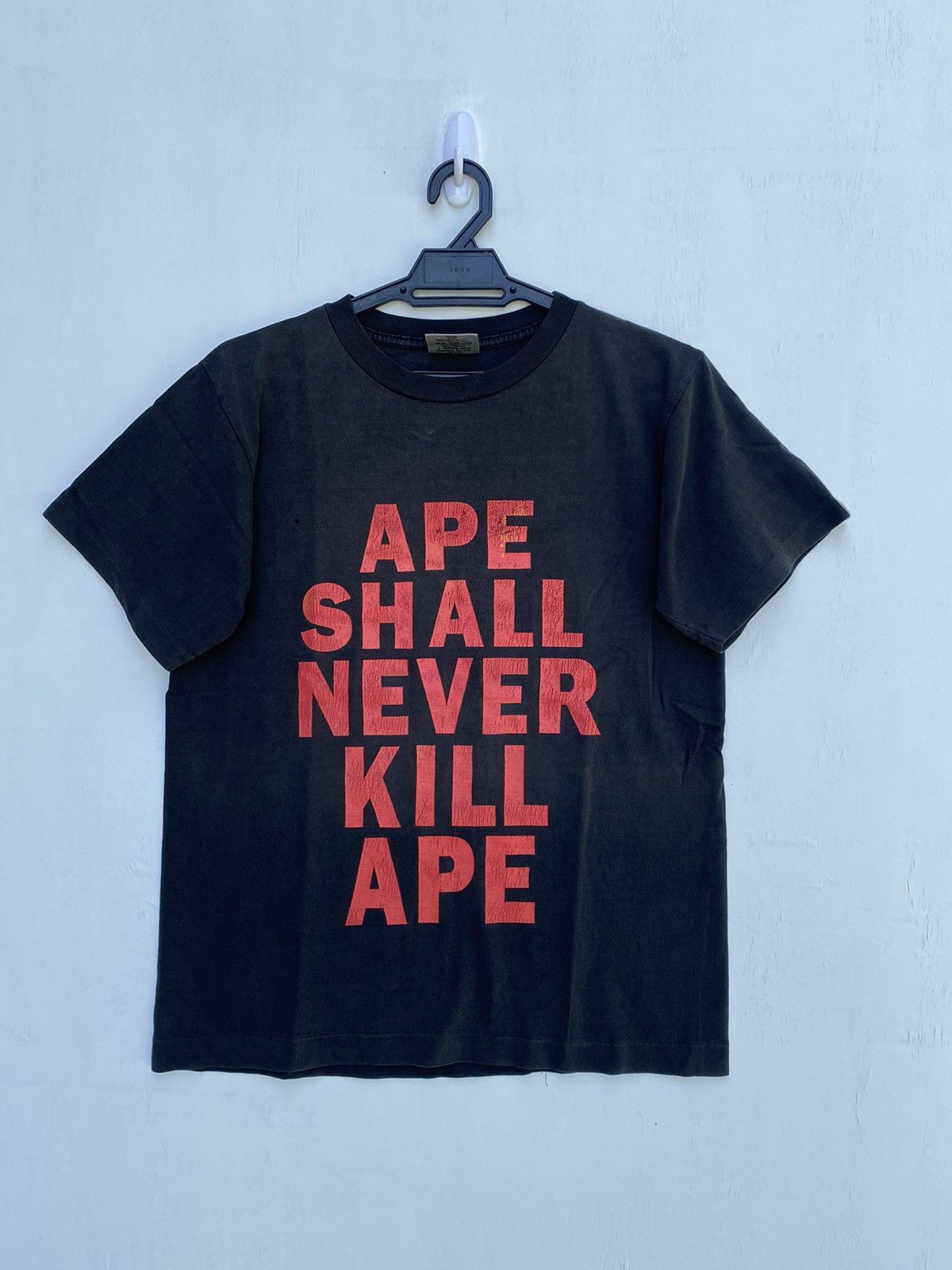 Bape × Vintage DISTRESS T-SHIRT APE SHALL NEVER KILL APE SPELL OUT ...