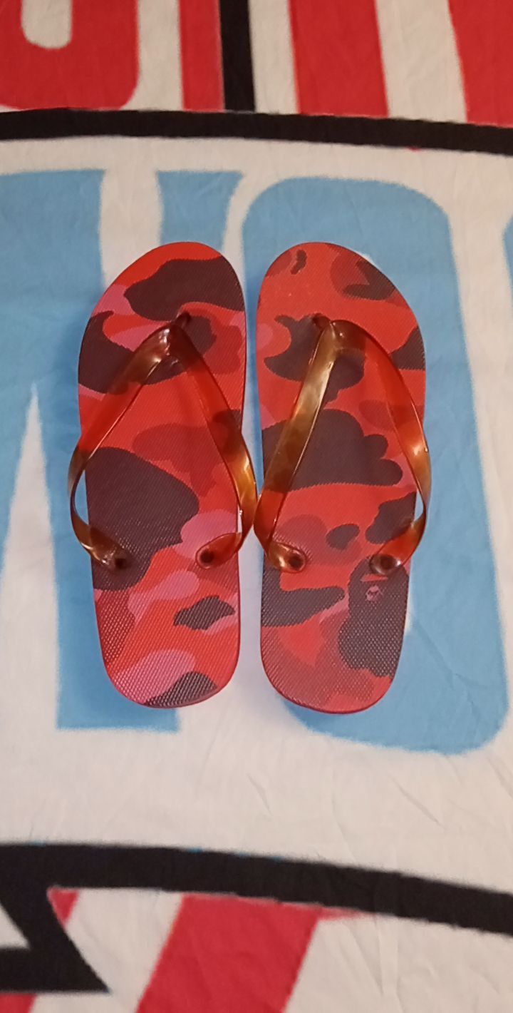 Bape Bathing Ape Red Camo Slippers | Grailed